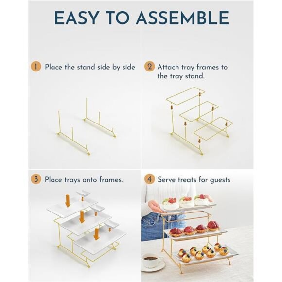 Dining | 3 Tier Serving Tray Stand Sturdy Collapsible Gold Tiered Stand ...